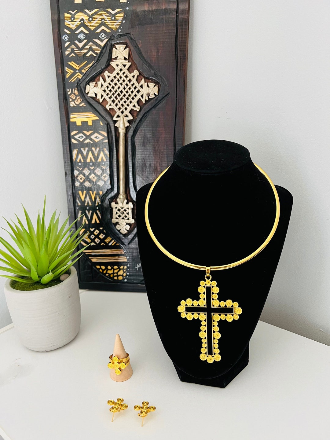 Gold Plated Cross Jewelry Set - Ethiopian/eritrean Holiday, Wedding ...