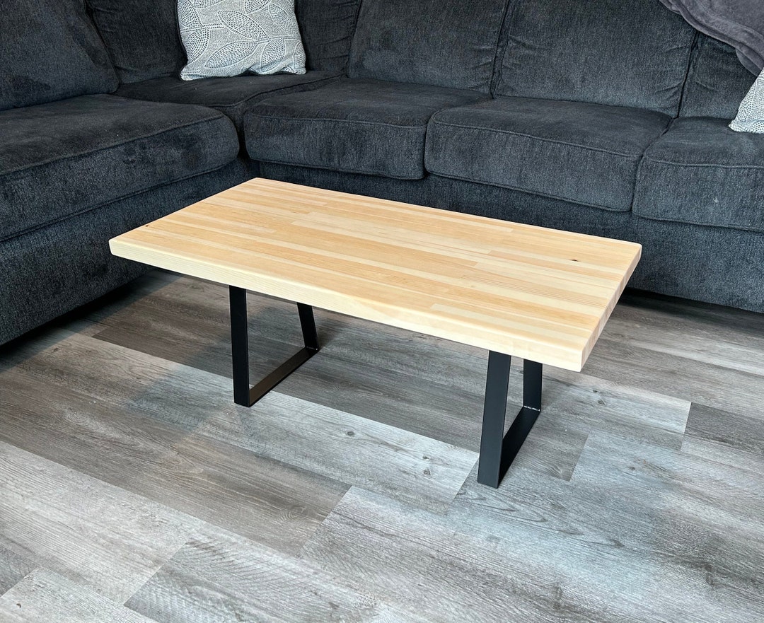 Butcher Block Coffee Table Wood Coffee Table End Table Metal Legs ...