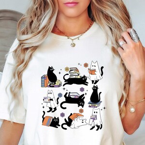 Ghost Cat Book T-shirt: Spooky Halloween Tee for Book Lovers - Etsy