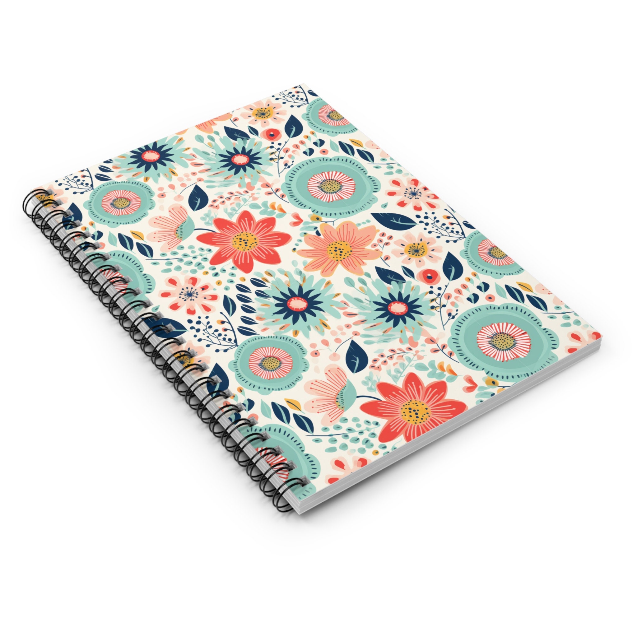 Boho Floral Spiral Notebook, Coral and Mint Flowers, Notebook/diary for ...