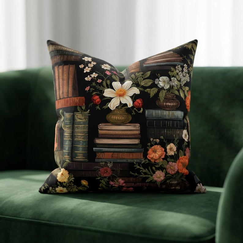 Vintage Library Pillow Dark Academia Aesthetic Cushion Reading Nook ...