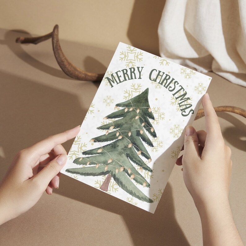 Merry Christmas 5x7 Printable Christmas Card Simple Watercolor ...