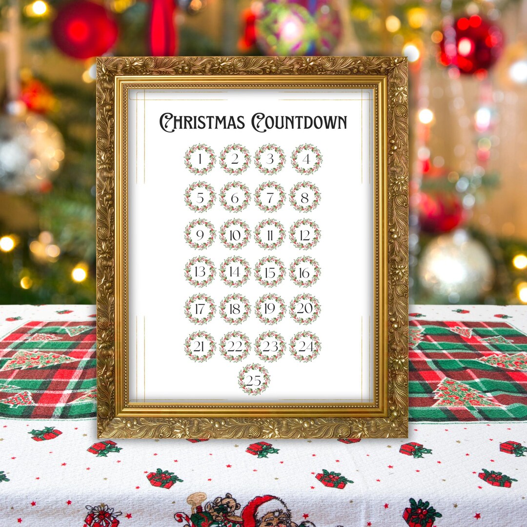 Christmas Countdown Printable Wall Art Advent Calendar Mark the Days ...