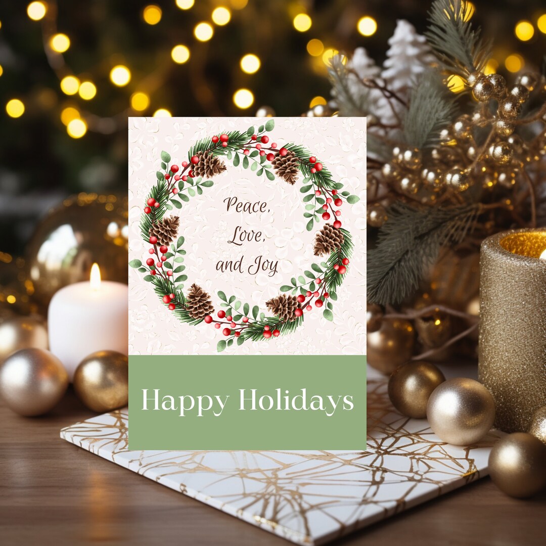 Happy Holidays Christmas Card Printable Peace Love and Joy - Etsy