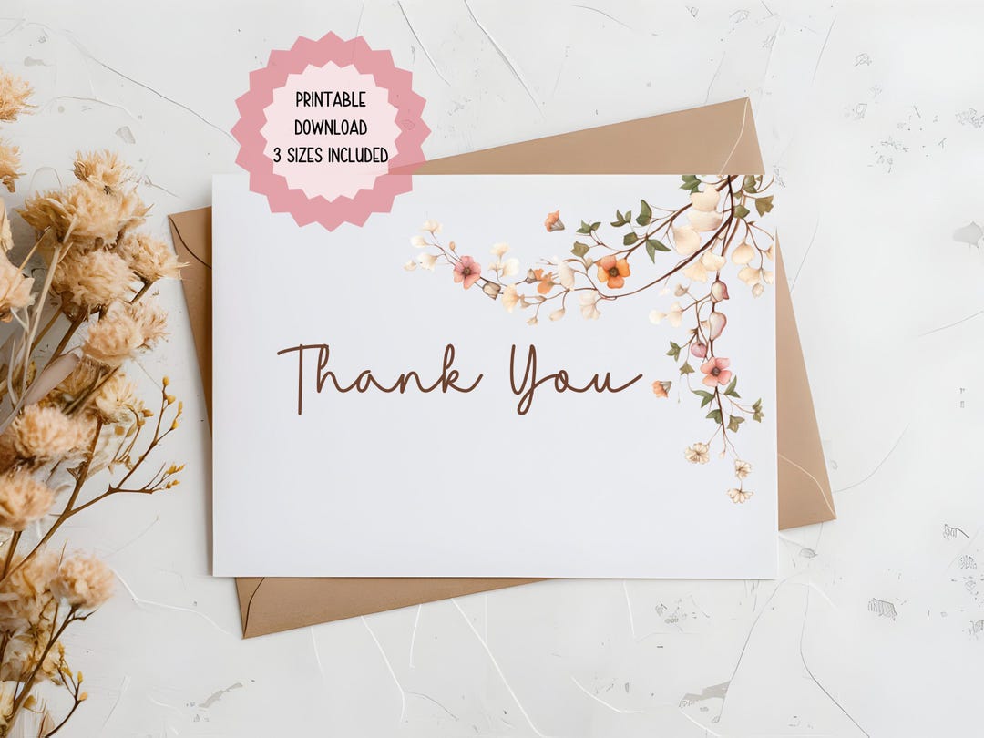 Printable Floral Thank You Card for Bridal Shower Thank You Card for ...