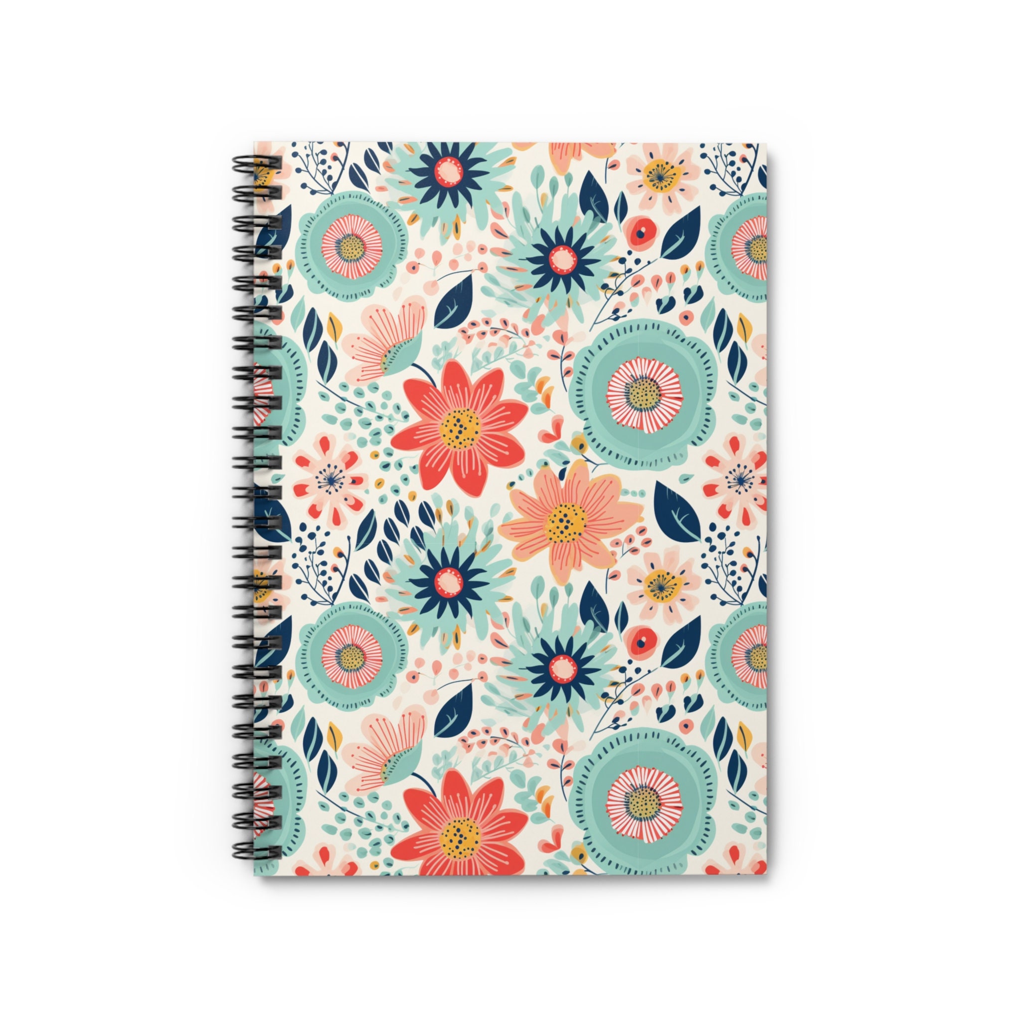 Boho Floral Spiral Notebook, Coral and Mint Flowers, Notebook/diary for ...