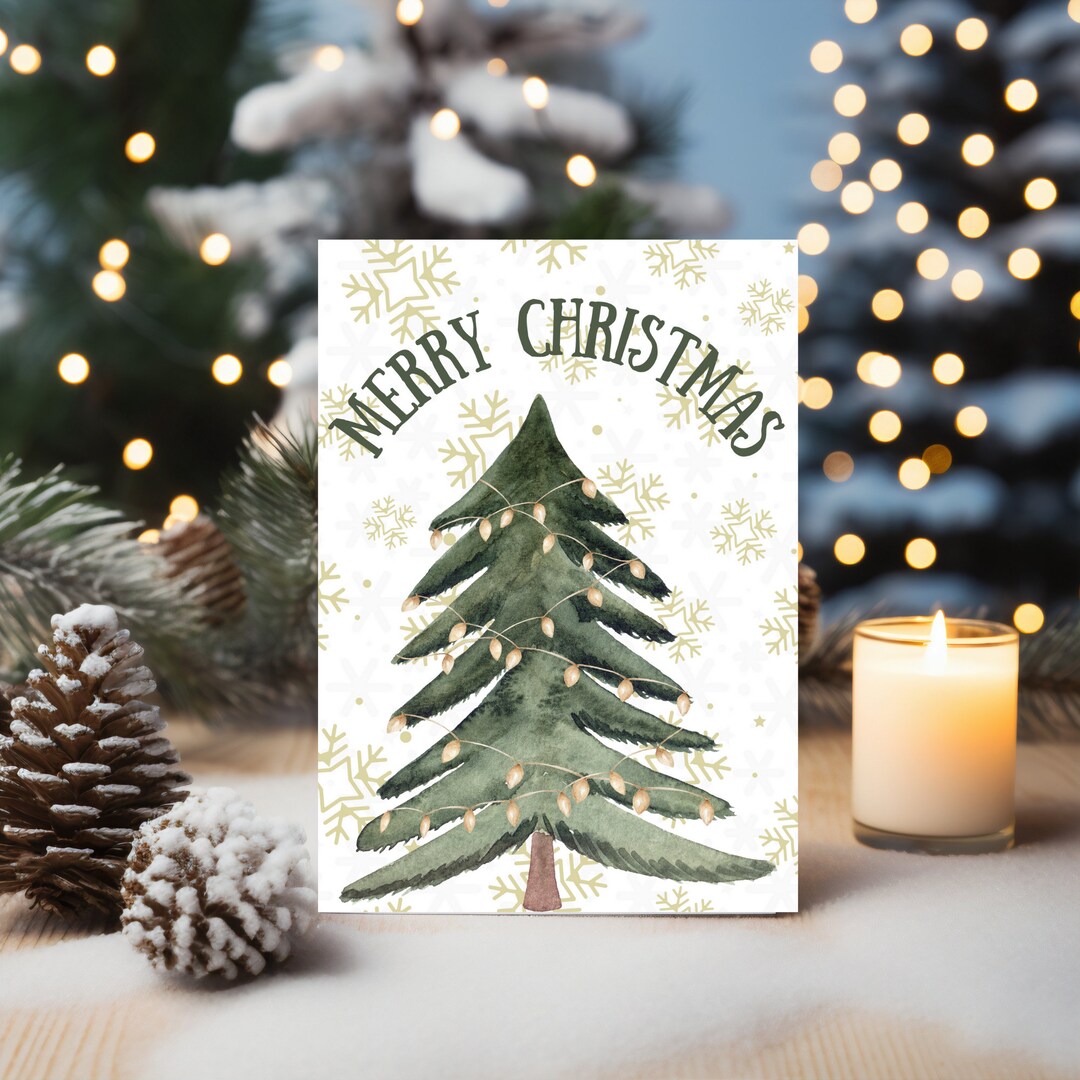 Merry Christmas 5x7 Printable Christmas Card Simple Watercolor ...