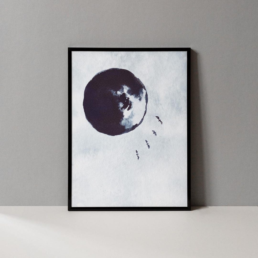 Full Moon Bats, Spooky Night, Watercolor, Hauntingly Beautiful October ...