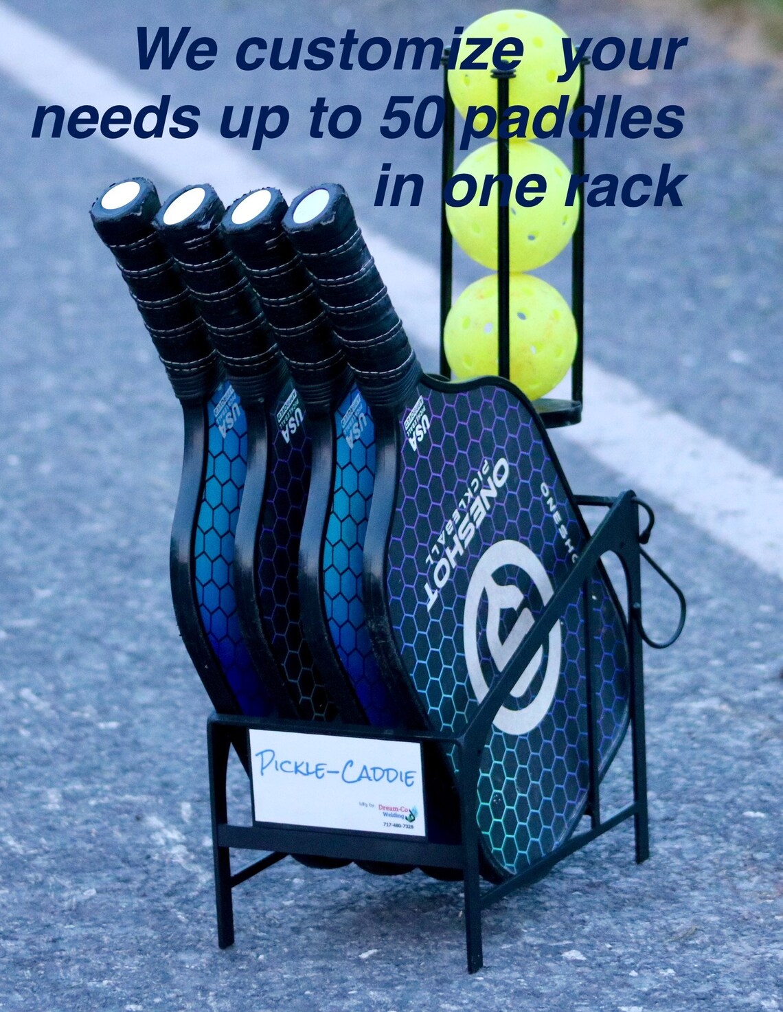 Pickleball Rack Next up Metal Pickle-caddie Dream-co Paddle and Ball ...