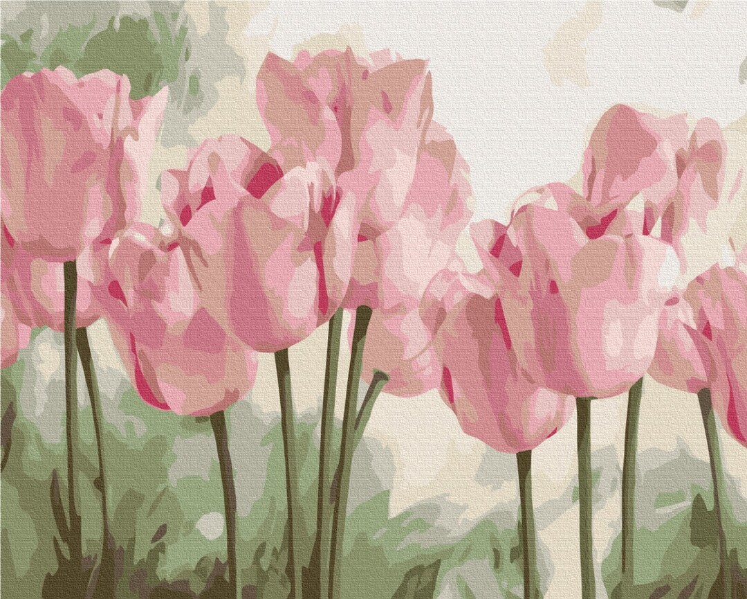 Pink Tulips Paint by Numbers Kit, Spring Flower Painting on Canvas With ...