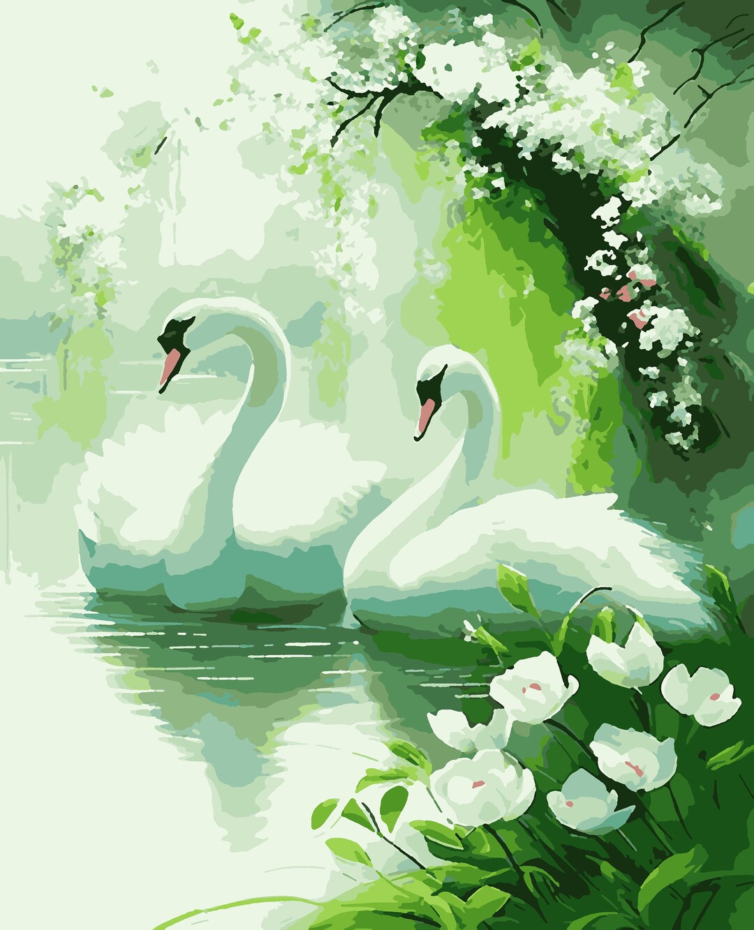 White Swans Pair of Birds Paint by Number Kit Swan Painting DIY ...
