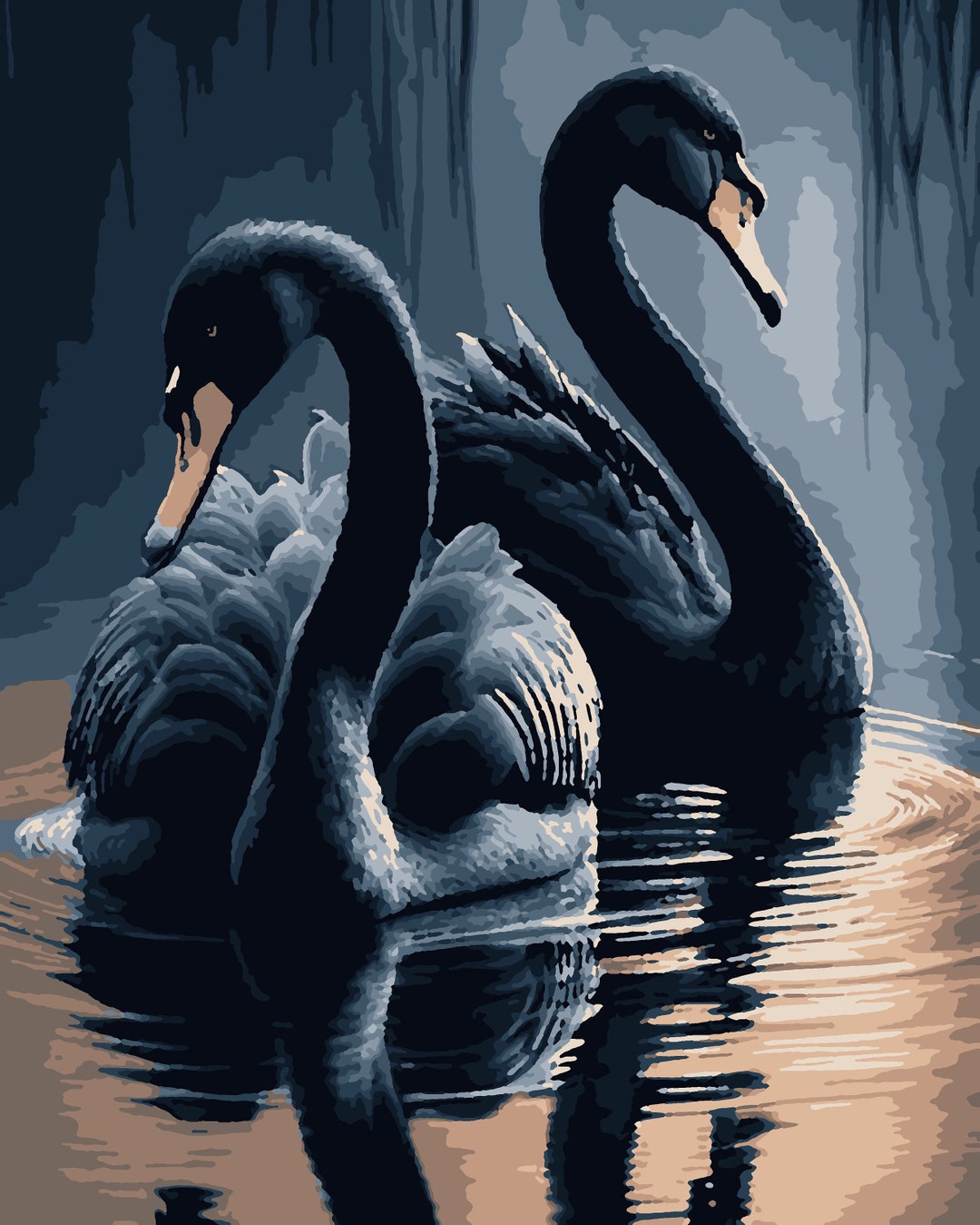 Black Swan Paint by Number Kit for Adult Framed Painting on Canvas Pair ...