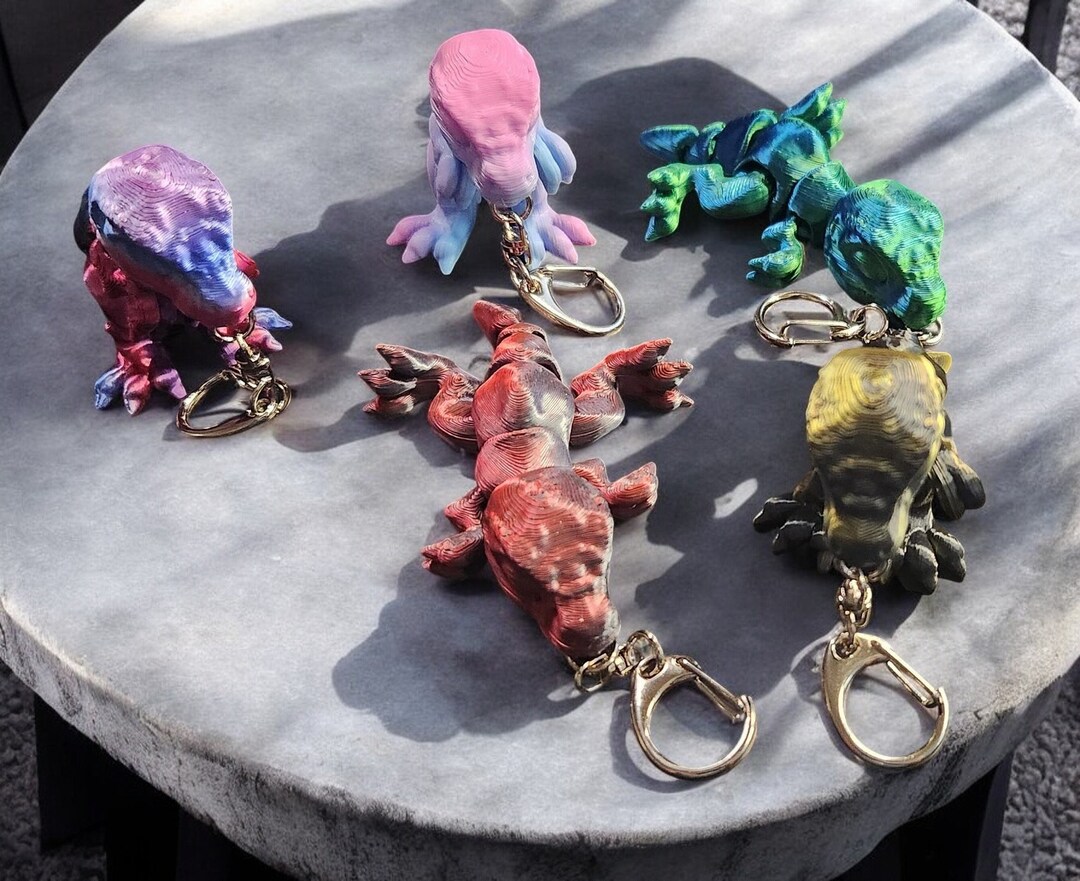 Tiny T-rex Key Chain Articulated 3D Print Design by Cinderwing - Etsy