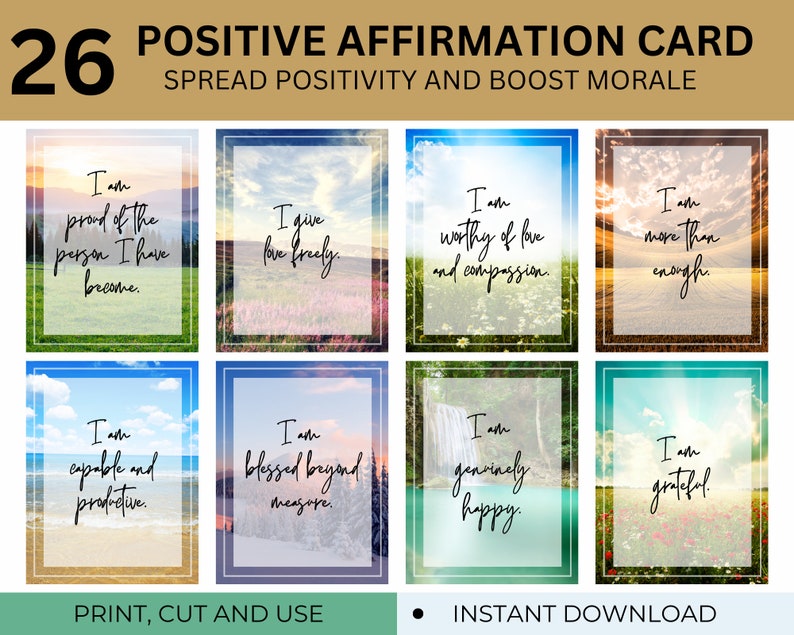 Empowerment Pack: Printable Affirmation, Quote Cards for Self-esteem ...