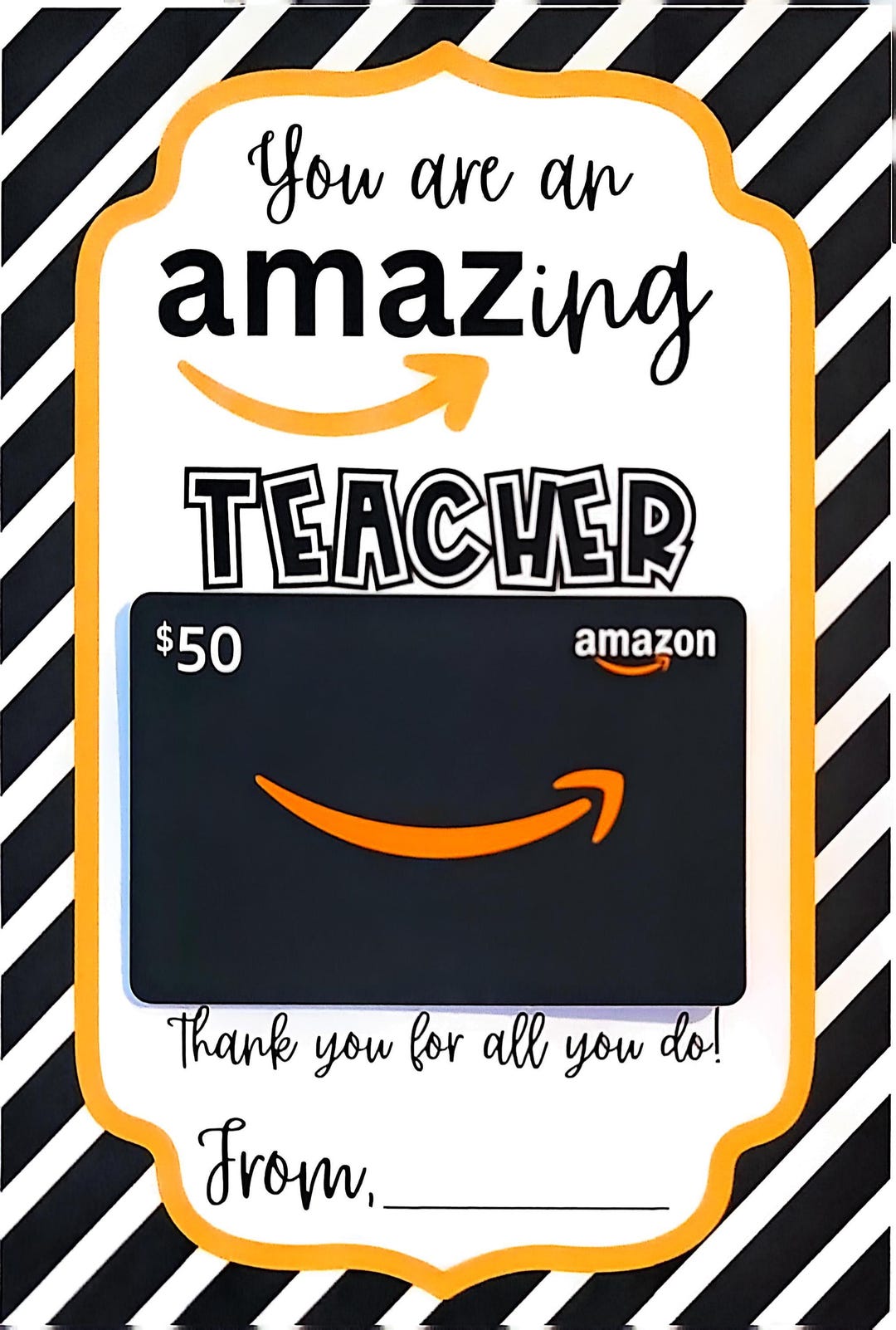 Printable Amazon Gift Card Holder: Teacher Appreciation Gift (digital ...