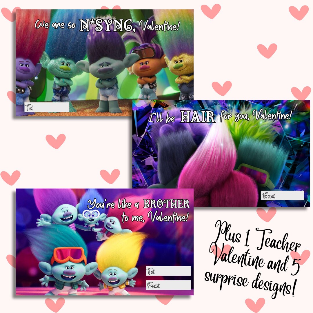 Trolls Valentine's Day Cards, Kids Classroom Valentines, Printable ...