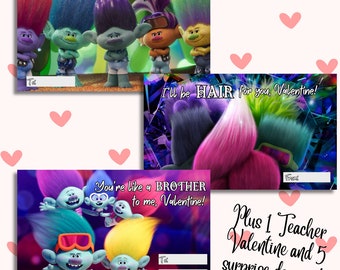 Trolls Valentine's Day Cards, Kids Classroom Valentines, Printable ...