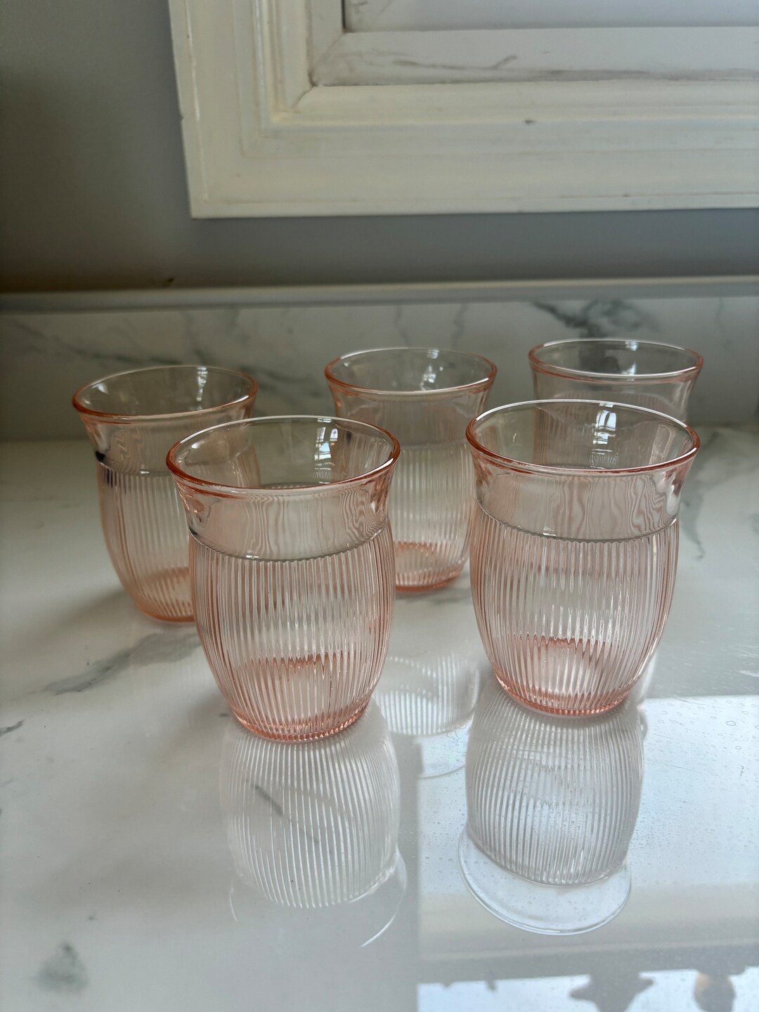Hazel Atlas Fine Rib Pink Depression Glass Set of 5 - Etsy