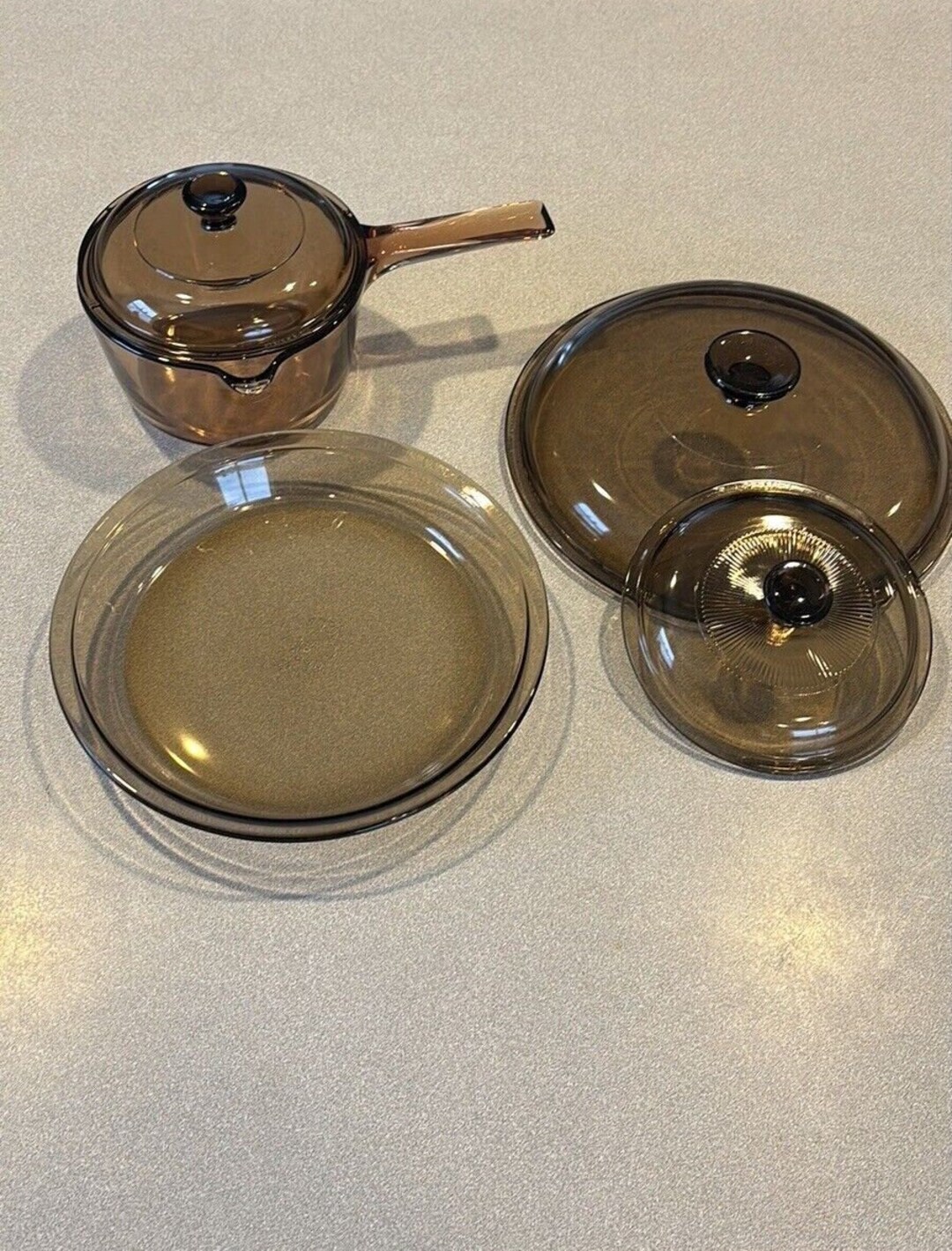 VISIONS Corning Ware V-1-B Amber 1L Saucepan Pot, Pie Pan, Two Extra ...