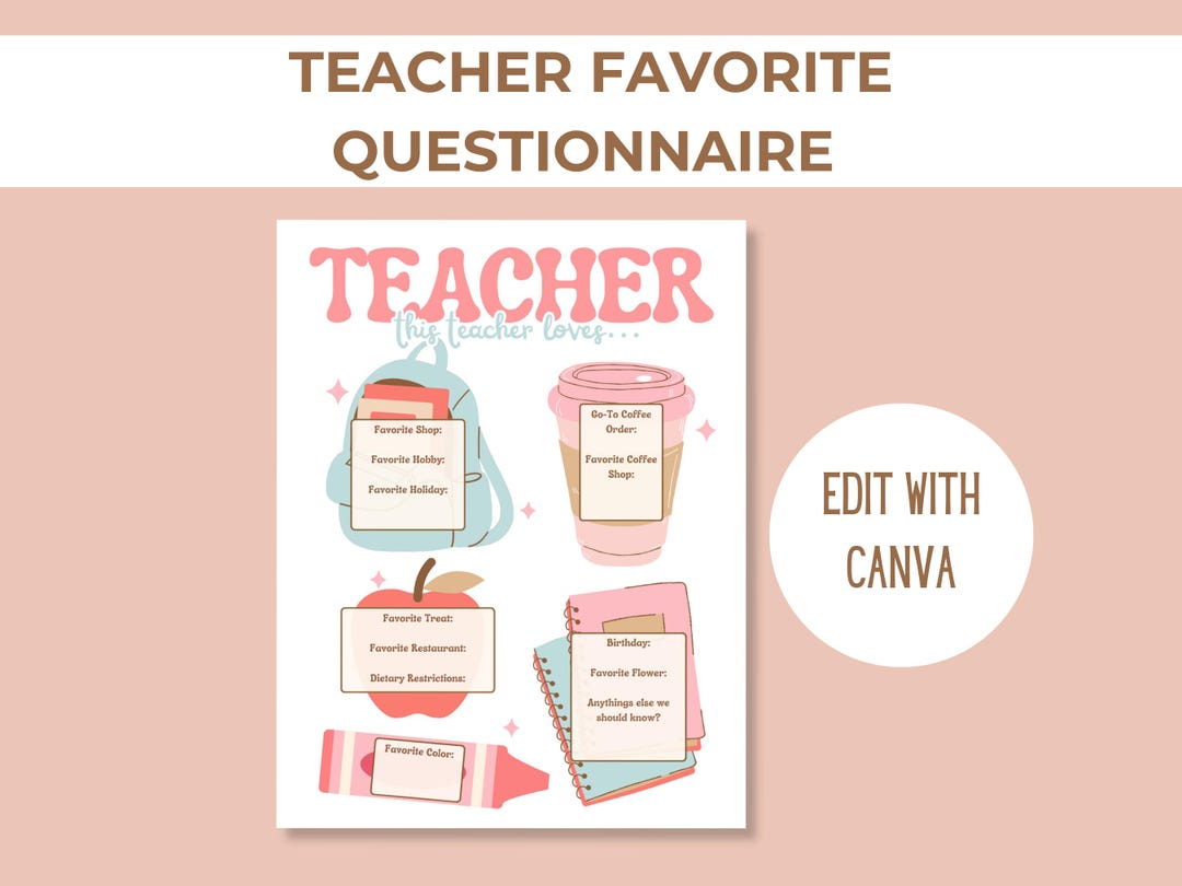 Teacher Favorites Questionnaire - Back to School Printable for Parents ...