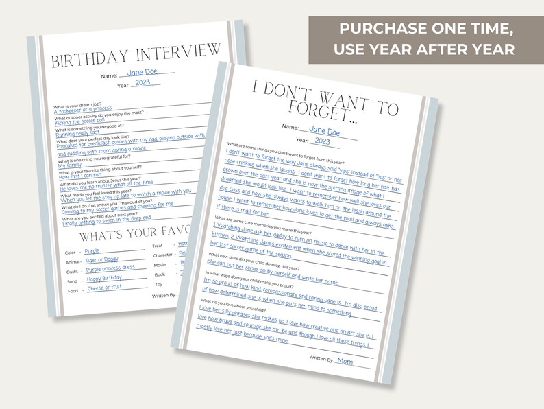 Kids Birthday Interview – Annual Keepsake & Memory Journal (digital ...