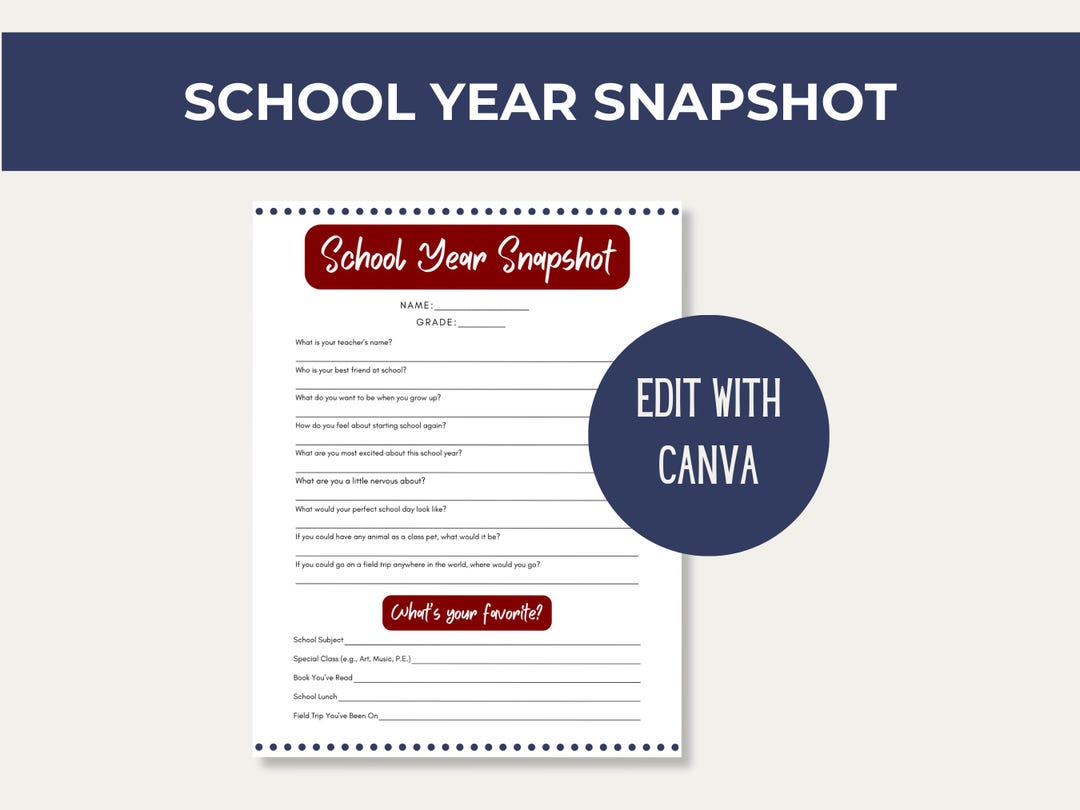 School Year Snapshot | Back-to-school Interview Printable | Fun and ...