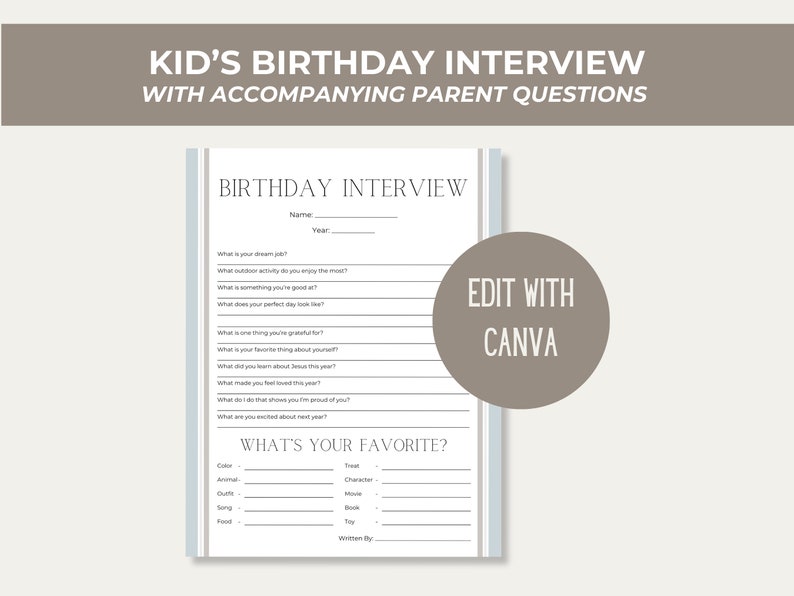 Kids Birthday Interview – Annual Keepsake & Memory Journal (digital ...