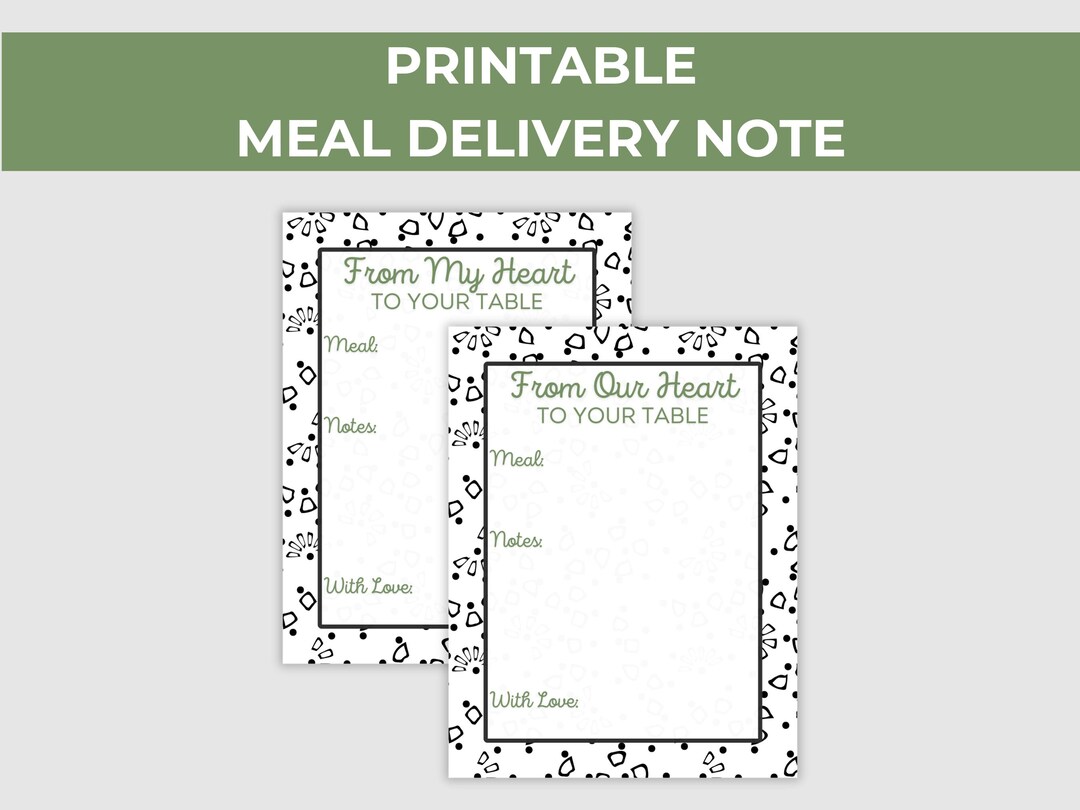 Printable Meal Delivery Note – Meal Train Card, Comfort Food Gift Tag ...