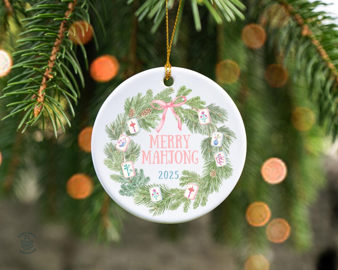 Mahjong Christmas Gift, Merry Mahjong Wreath Ornament, Mahjong Lover ...
