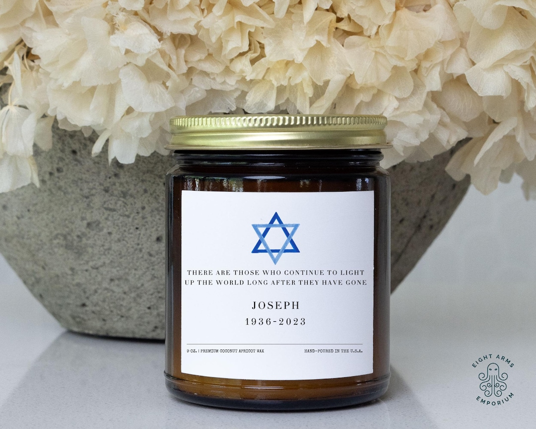Jewish Memorial Candle, Gift for Loss of Loved One, Personalized Jewish ...