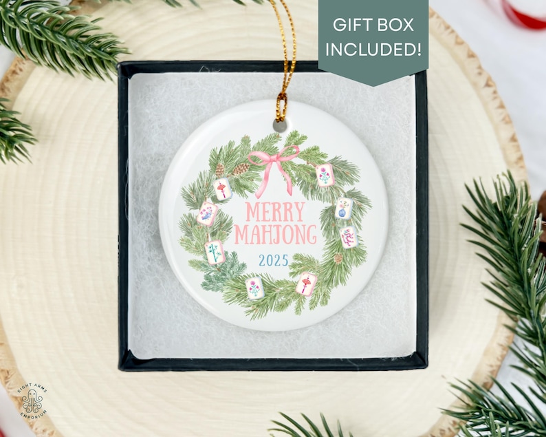 Mahjong Christmas Gift, Merry Mahjong Wreath Ornament, Mahjong Lover ...