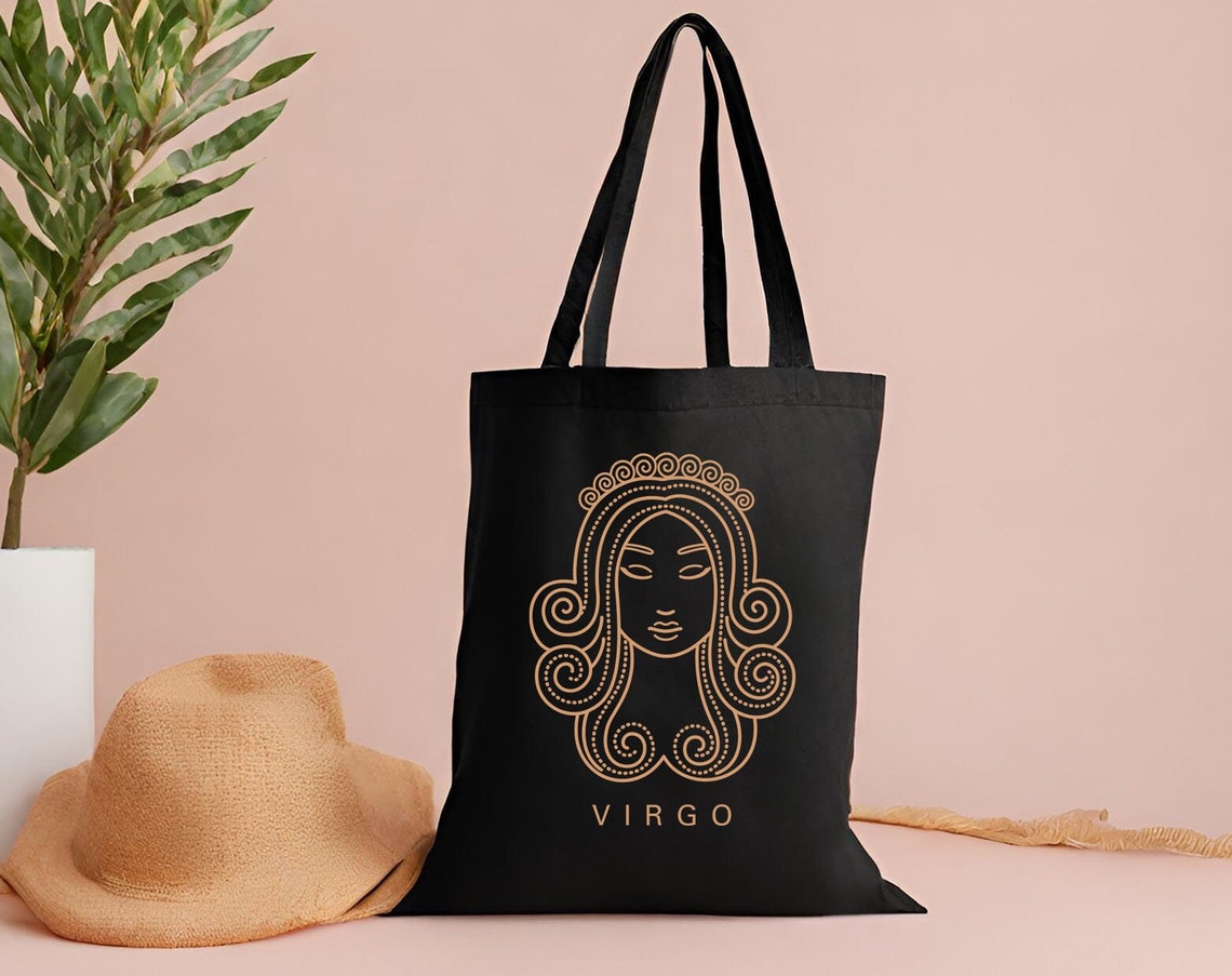 Virgo Tote Bag, Astrological Black Canvas Tote Bag, Zodiac Tote Bag ...