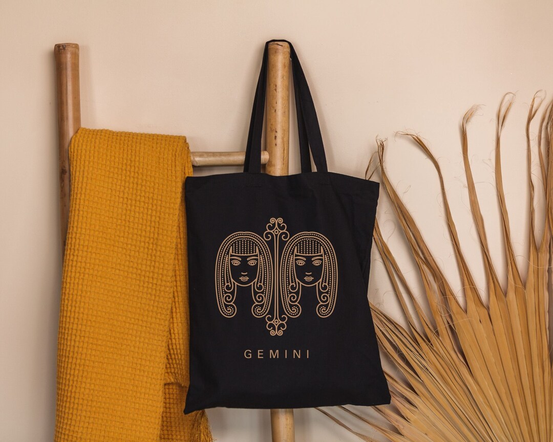 Gemini Tote Bag, Astrological Black Canvas Tote Bag, Zodiac Tote Bag ...