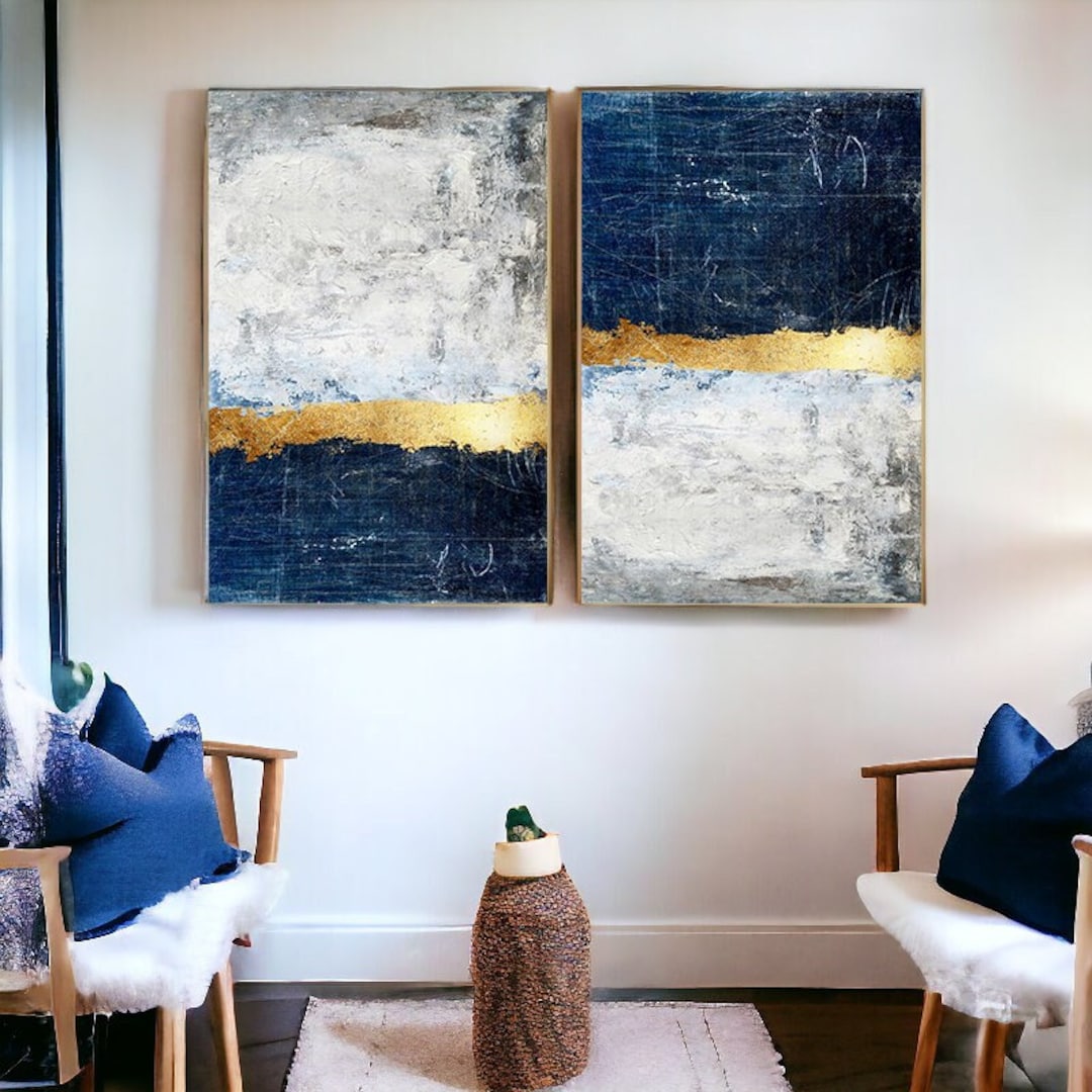 Abstract Canvas Wall Art Blue & Gold Canvas Art Abstract Wall Decor ...
