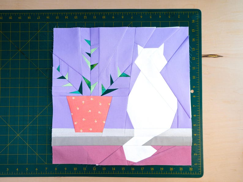 Kitties in the Window Quilt Block Pattern Bundle -two 14x14" Foundation ...