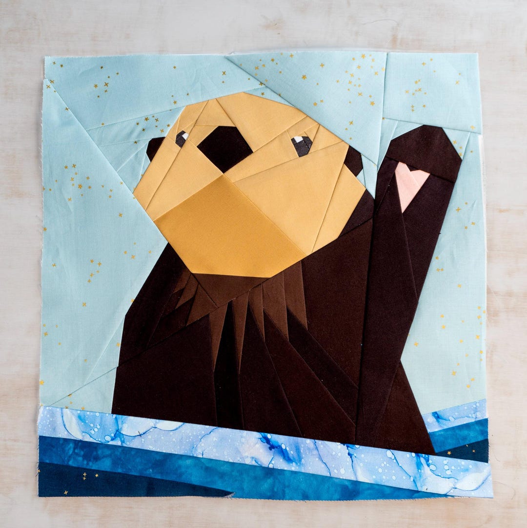 Otter Wave Quilt Block Pattern 16x16" Foundation Paper Piece FPP, Cute ...