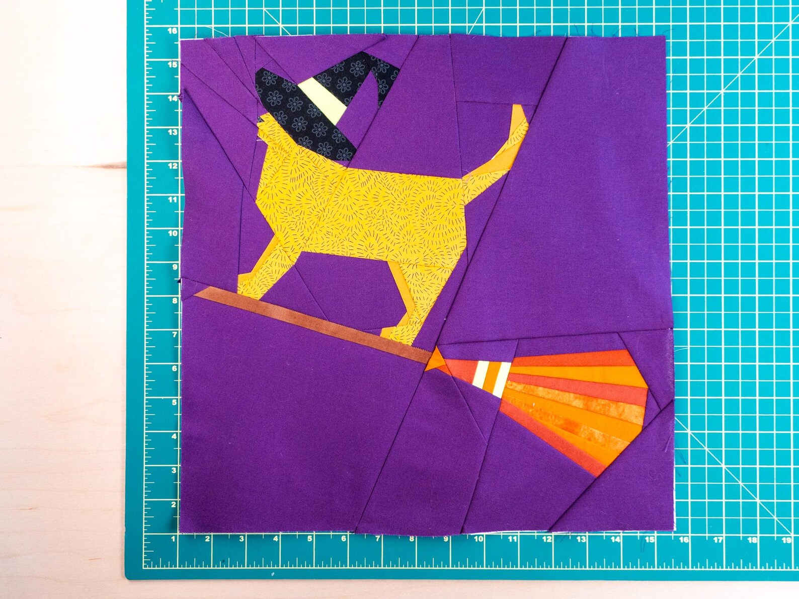 Witchy Kitty Quilt Block Pattern 14x14" Foundation Paper Piece FPP Cat ...