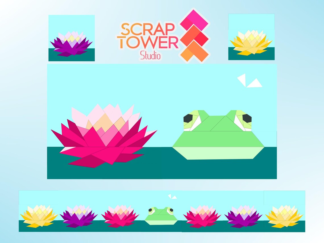 Frog Pond Quilt Block Patterns Two 8x8" Squares, Foundation Paper Piece ...