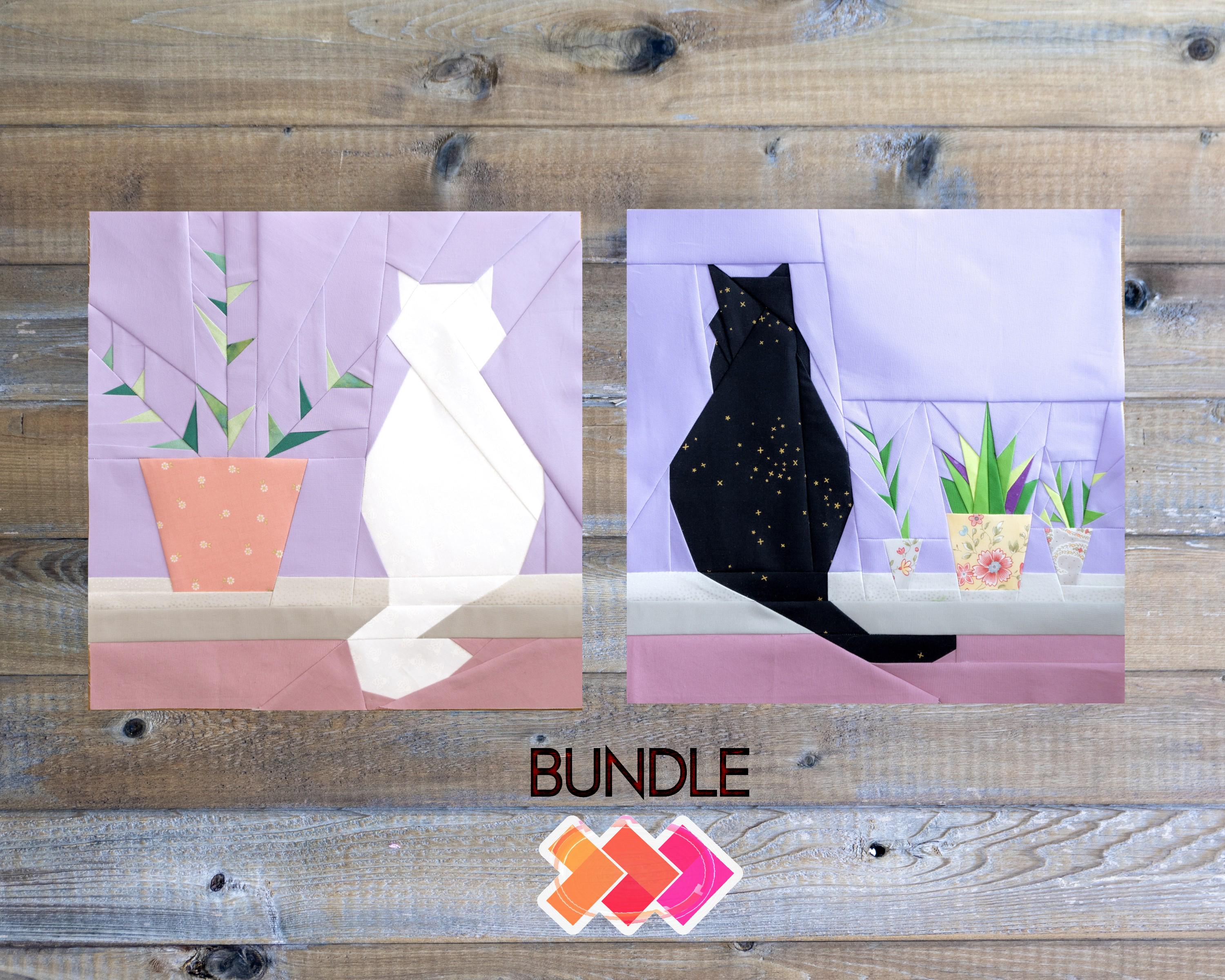 Kitties in the Window Quilt Block Pattern Bundle -two 14x14" Foundation ...