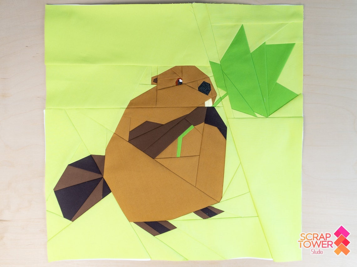 Chonky Maple Beaver Quilt Block Pattern 16x16" Foundation Paper Piece ...