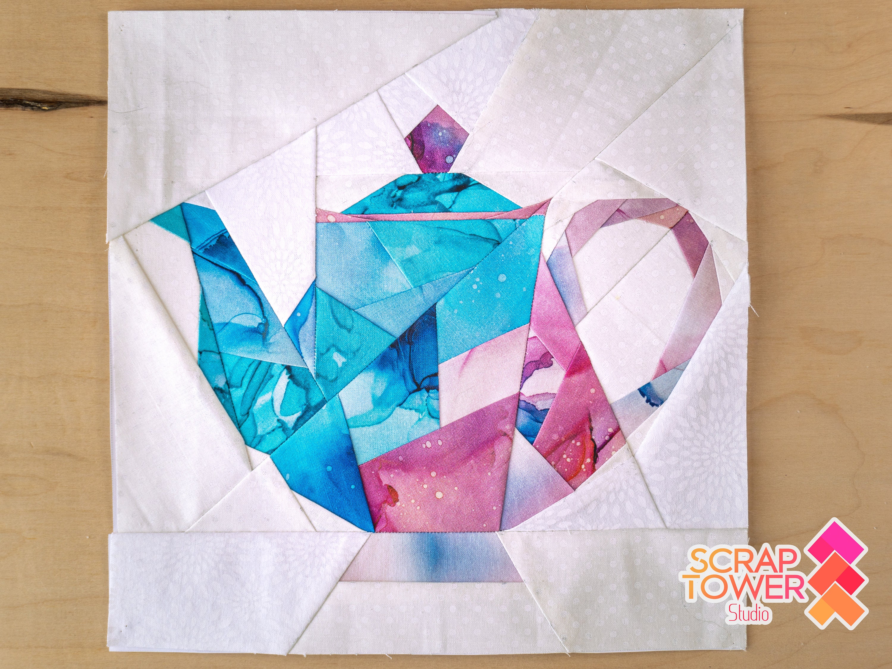 Geometric Teapot Quilt Block Pattern 10x10" Foundation Paper Piece FPP ...