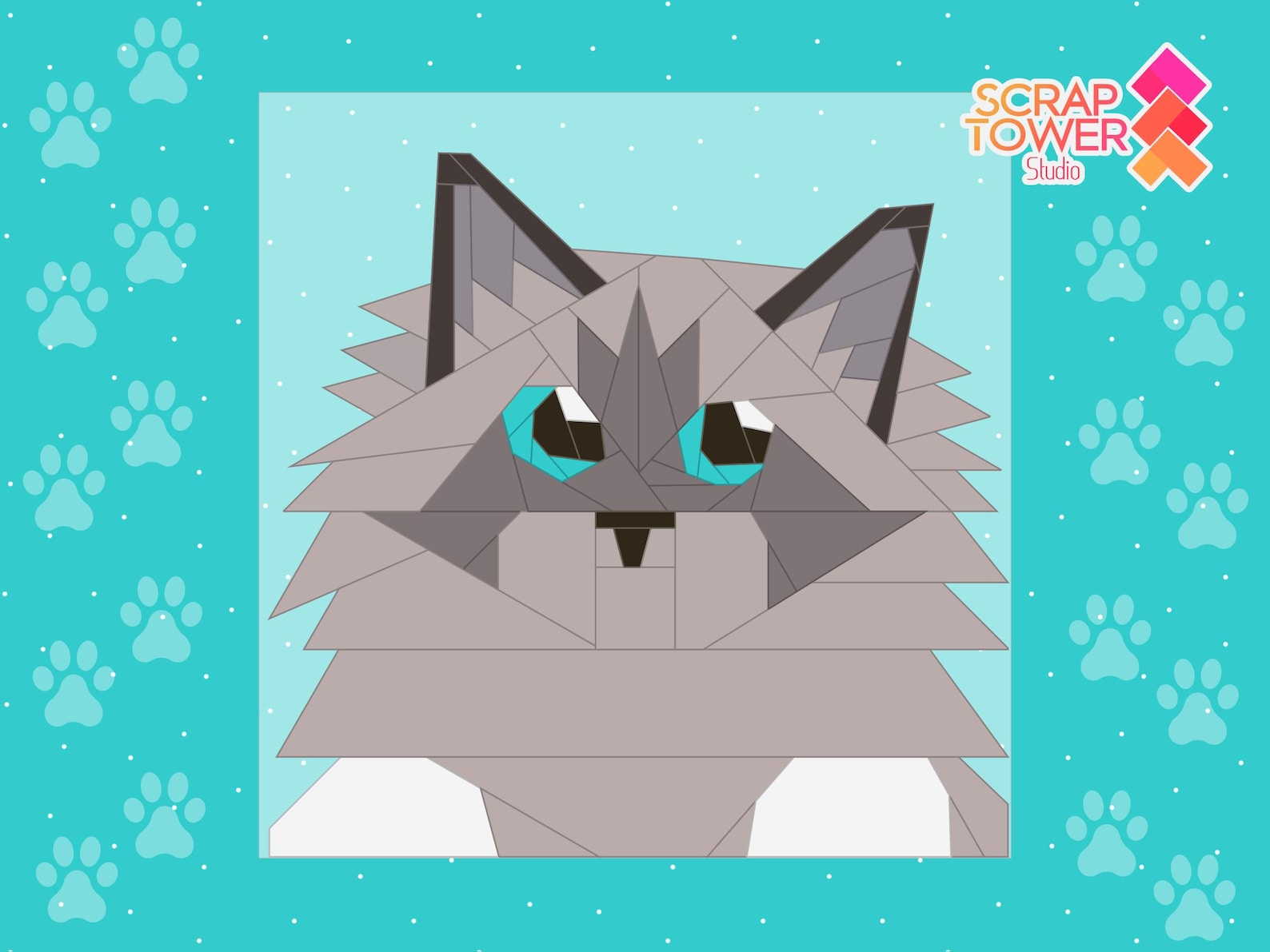 Fluffy Kitty Close up Quilt Block Pattern 10x10" Foundation Paper Piece ...