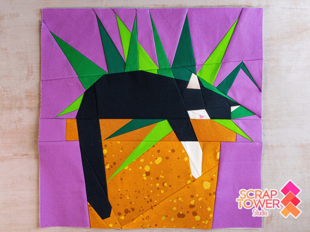 Kitty Plant Bed Quilt Block Pattern 14x14" Foundation Paper Piece FPP ...