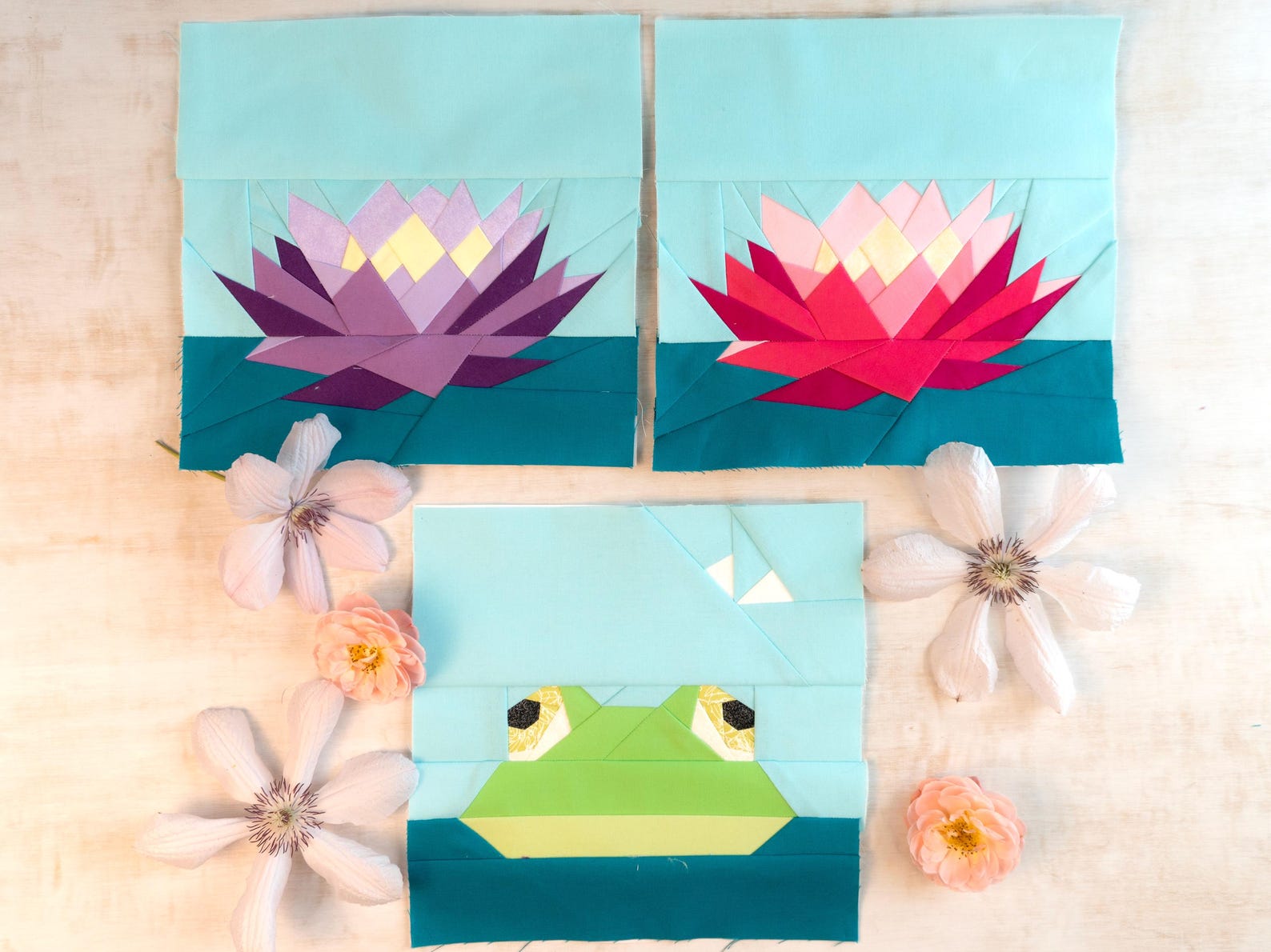 Frog Pond Quilt Block Patterns Two 8x8" Squares, Foundation Paper Piece ...