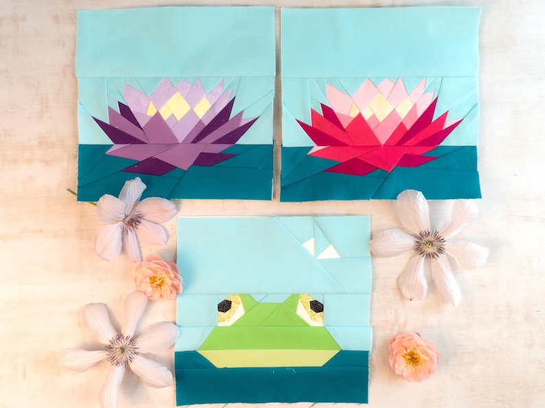 Frog Pond Quilt Block Patterns Two 8x8 Squares, Foundation Paper Piece ...