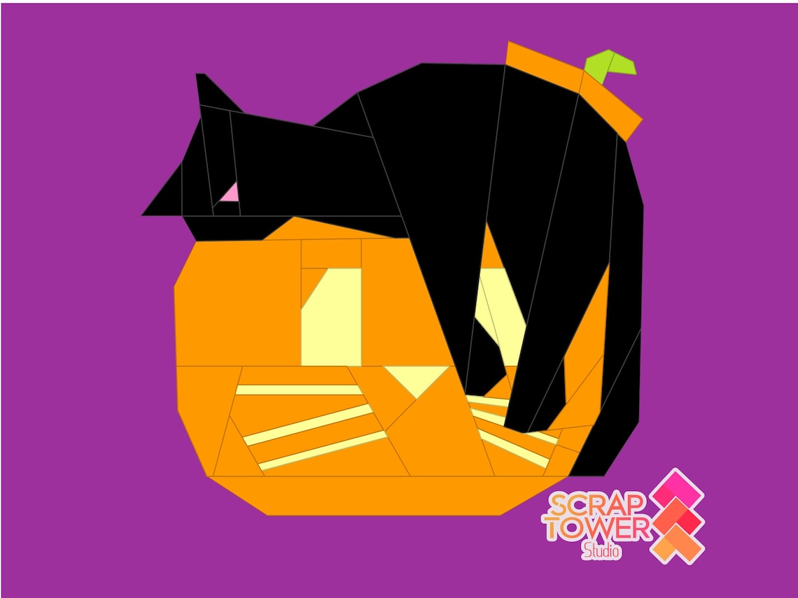 Kitty O' Lantern Quilt Block Pattern 14x14" Foundation Paper Piece FPP ...