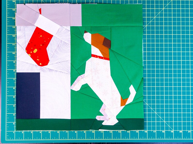 Sneaky Stocking Pup Quilt Block Pattern 14x14" Foundation Paper Piece ...