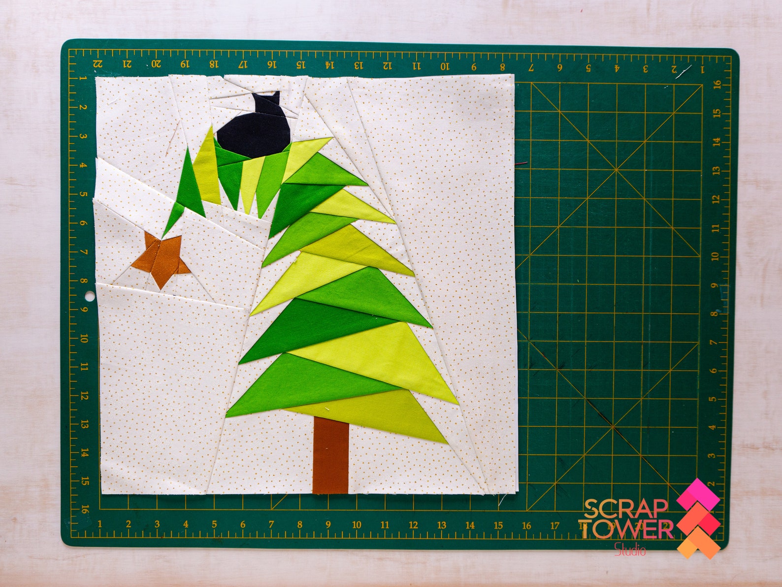 Tree Topper Kitty Quilt Block Pattern 14x14" - Foundation Paper Piece ...