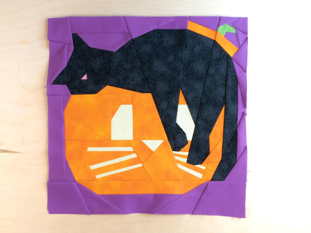 Kitty O' Lantern Quilt Block Pattern 14x14" Foundation Paper Piece FPP ...