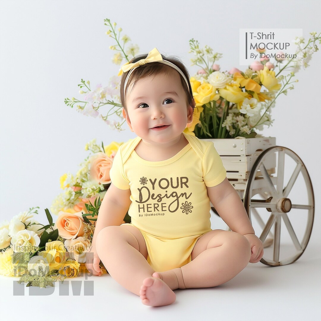 Banana Yellow Baby Newborn Onesie Mockup, Royal Rabbit Skins 4400 ...